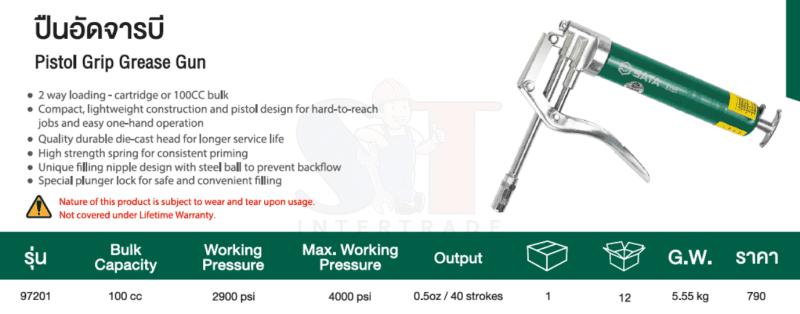 ปืนอัดจารบี PISTOL GRIP 100CC SATA 97201 - STintertrade