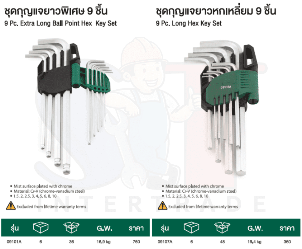 ชุดประแจหกเหลี่ยมยาวพิเศษ 9 ชิ้น CRV SATA 09101A - STintertrade