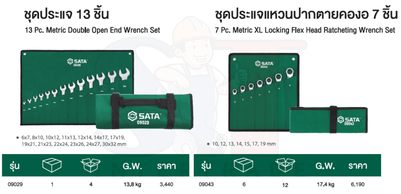 ชุดประแจปากตาย 2 ข้าง 14 ชิ้น SATA 09029 - STintertrade